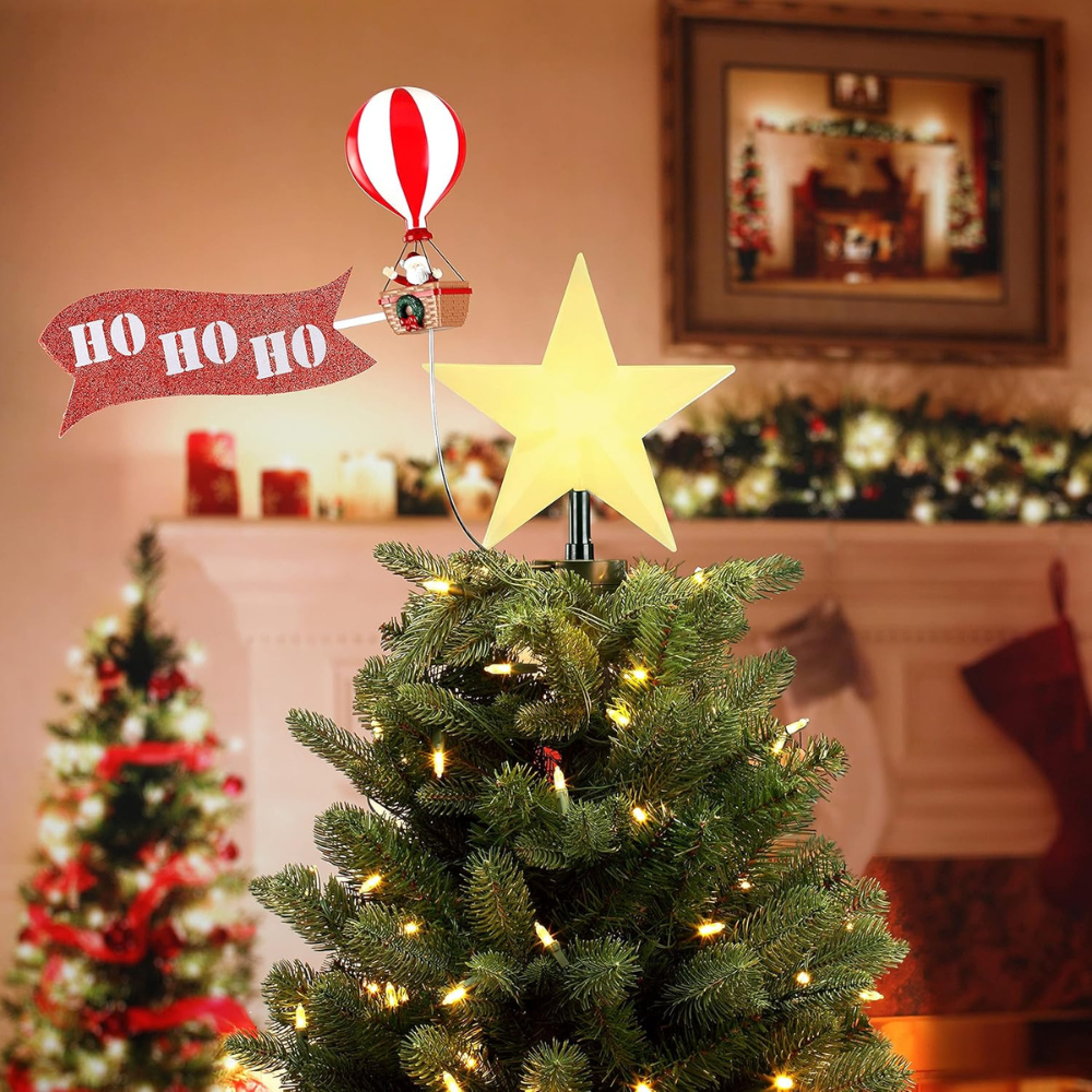 Mr. Christmas Animated Santa's hot Air Balloon Tree Topper with Banner ...