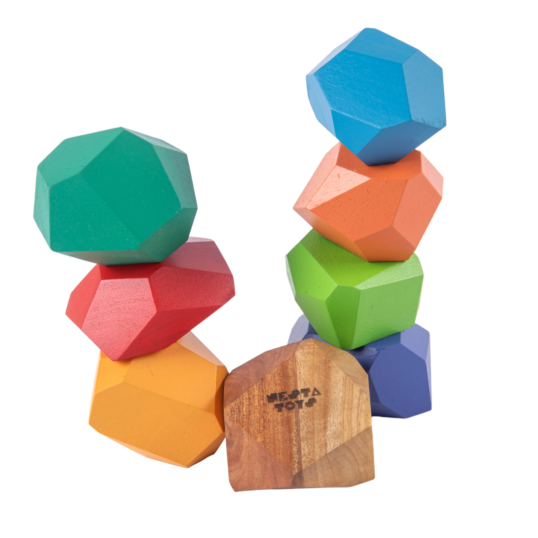 NESTA TOYS - Wooden Stone Balancing Blocks | Rainbow Stacking Sensory ...